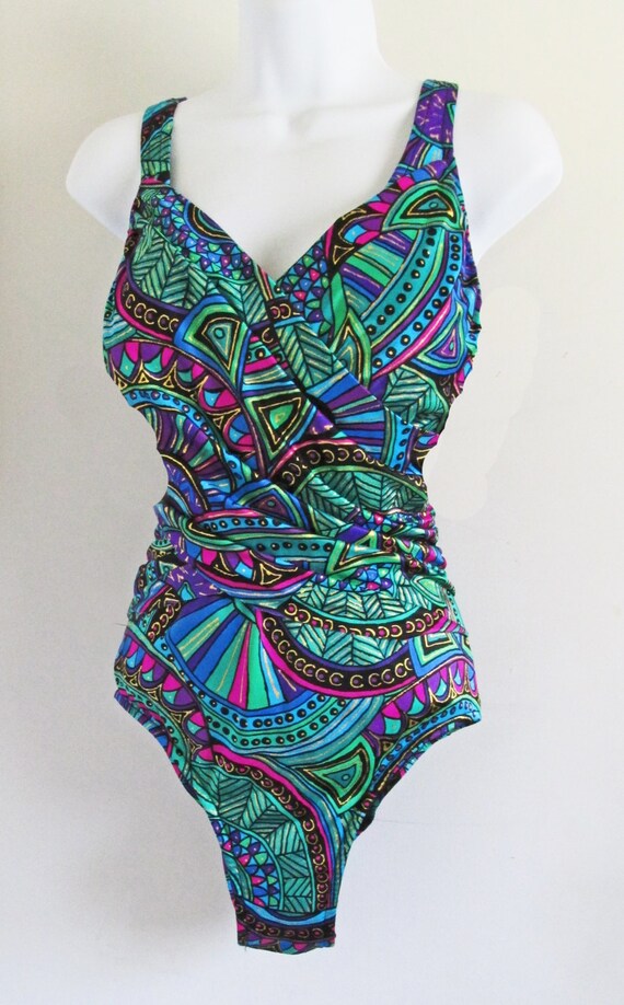1980s Pin Up One Piece CATALINA bathing suit with met… - Gem