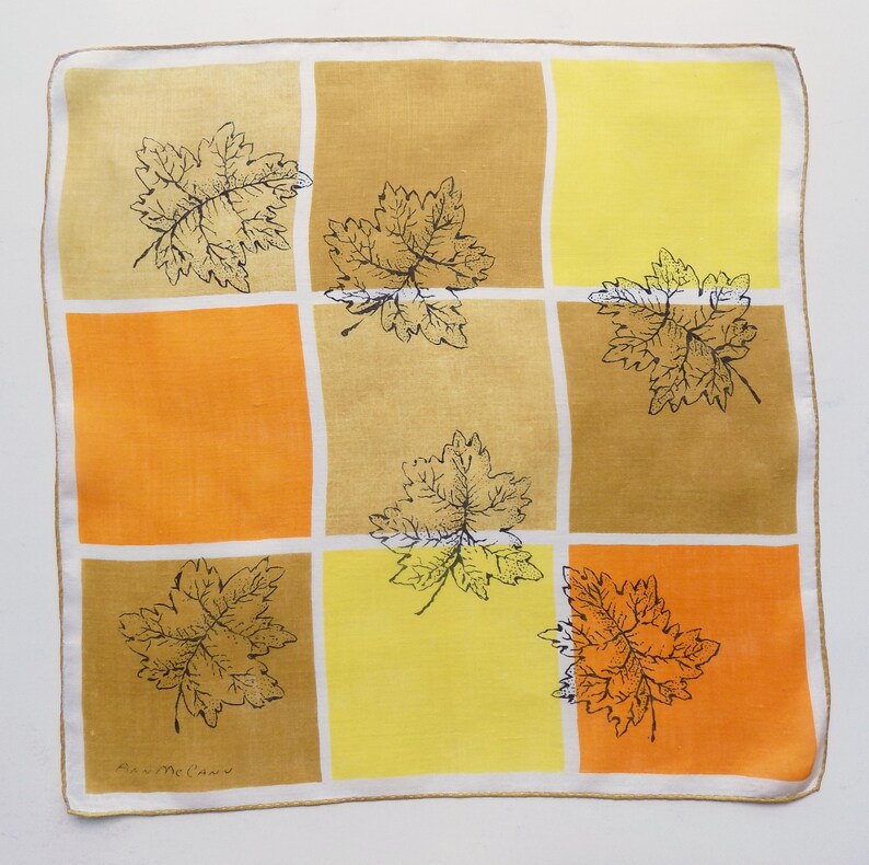 1950s Ann Mccann Hand Printed Cotton Handkerchief / Fall / | Etsy