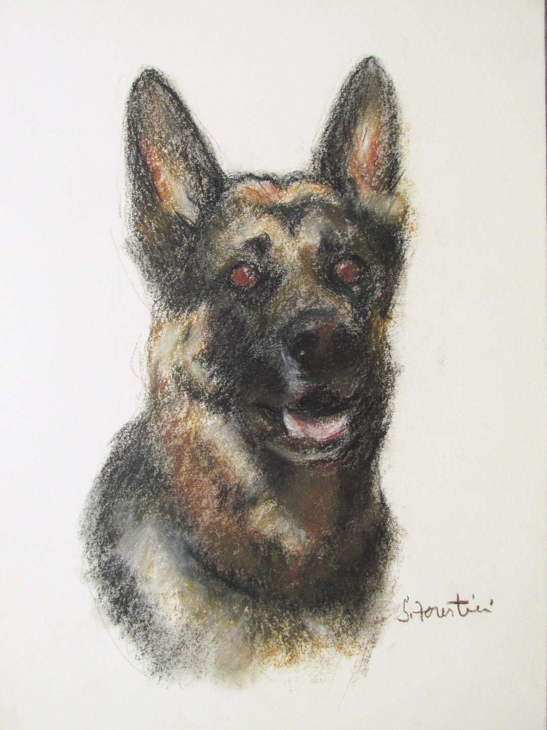 1990s Original Pastel Drawing of German Shepard Dog by Susanne ...