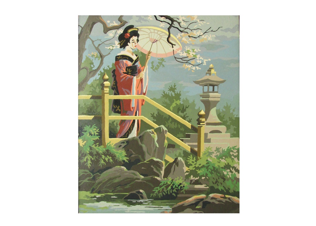 REDUCED! 1950s-60s Pair of Paint by Number Scenes of Japan, Each 16" X ...