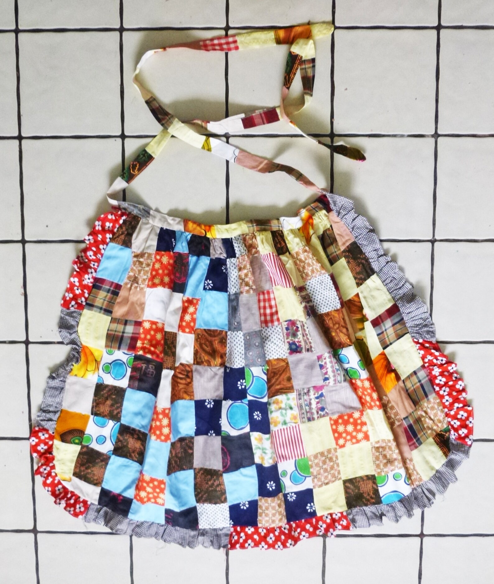 1960's Home Made Lined Patchwork Apron Large / Grannycore - Etsy