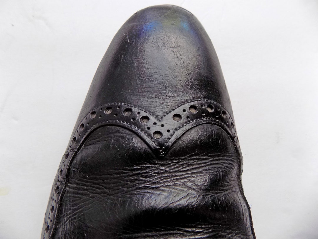 Reduced 1950s-70s NUNN BUSH Wingtip Slip-ons / Black Leather / Loafers ...