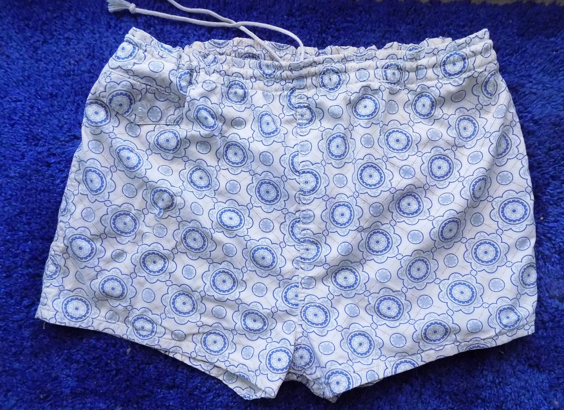 1950s-60s BVD Cotton Lined Swimming Trunks / Blue and White / Tile ...
