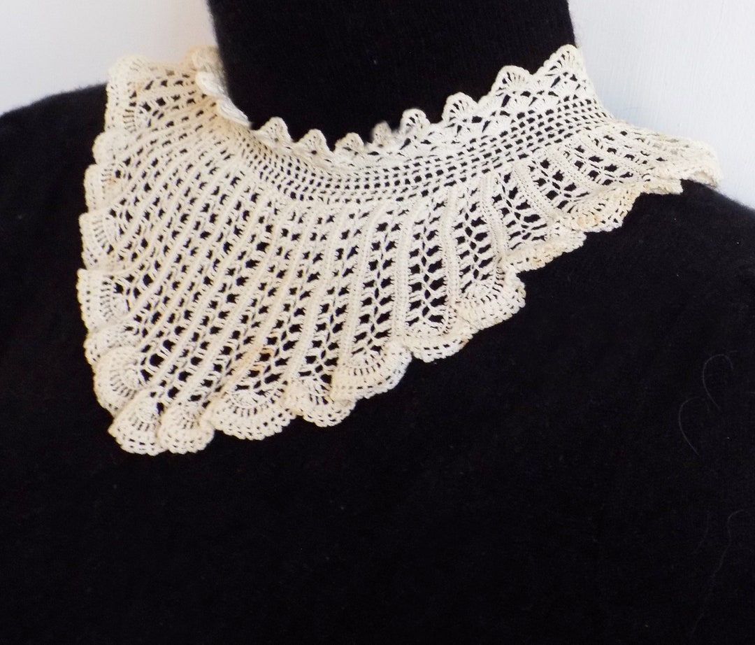1800s Victorian Crocheted Collar, Lace, Needs Gentle Bleaching, Solid ...