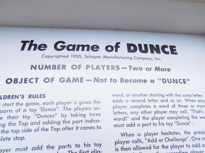 1955 DUNCE Game for 2 or More by Shaper / Ghosts / - Etsy