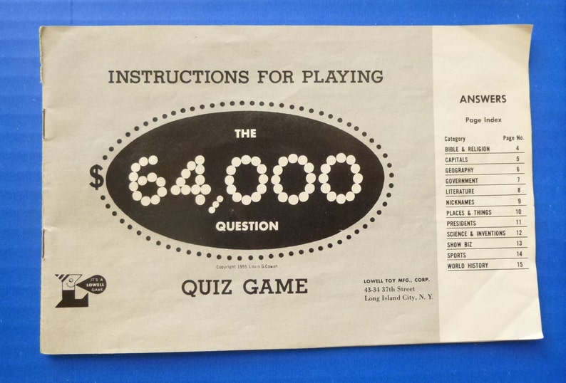1955 Revlon's 64000 Dollar TV Quiz Show Board Game - Etsy
