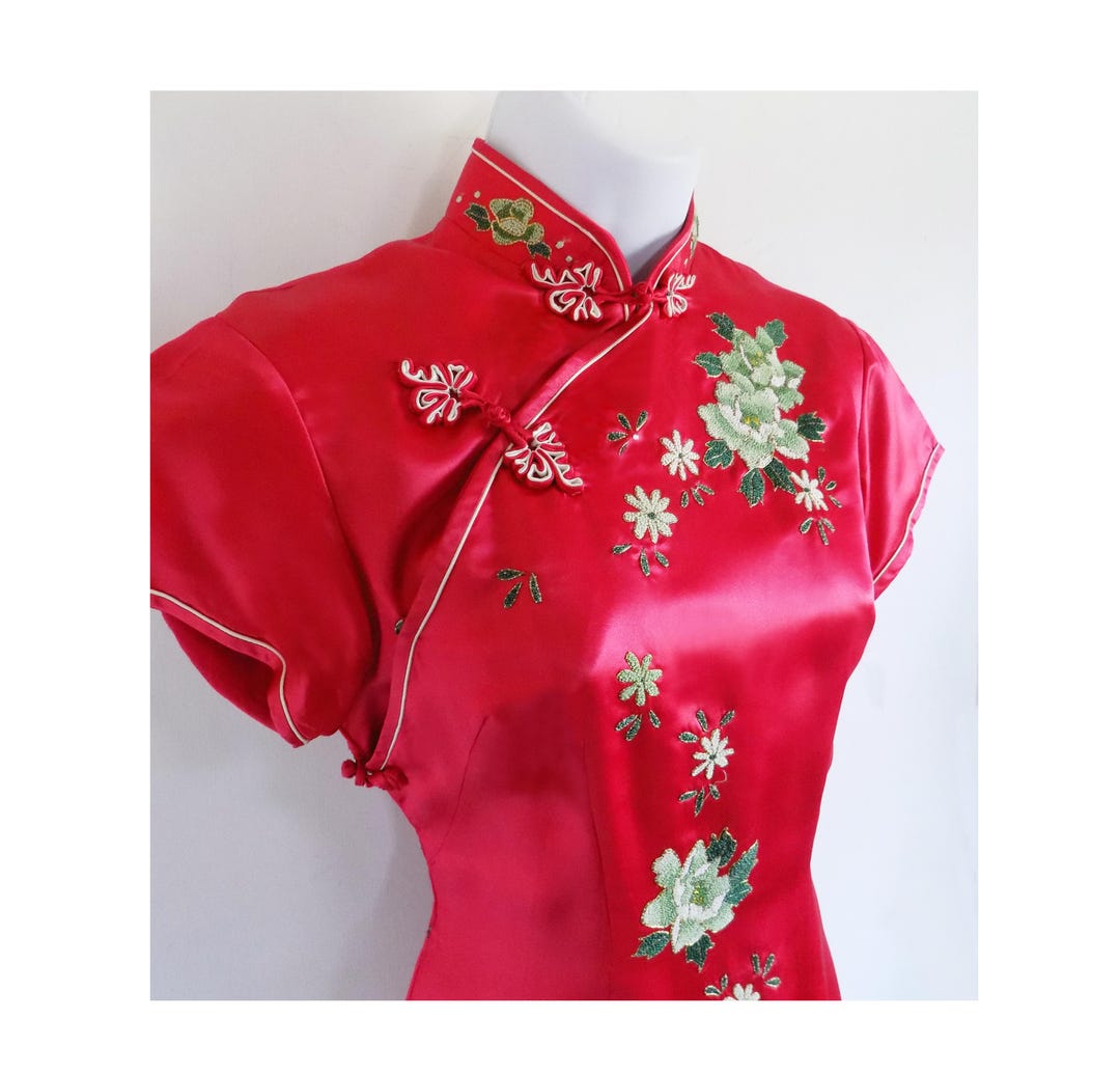 1950s Red Silk Cheongsam Dress, Snap Closure on Side, Label Reads ...