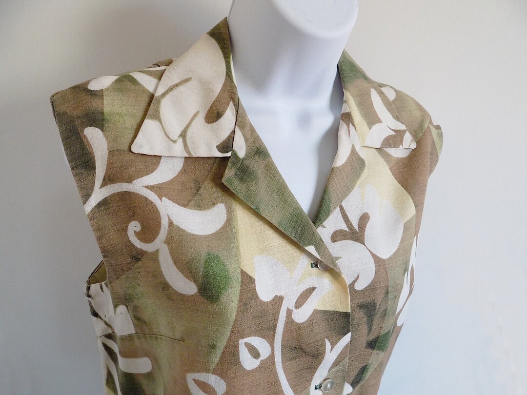 1960s -70s Bark Cloth Sleeveless Blouse by Richard Douglas, Hawaii / 2 ...