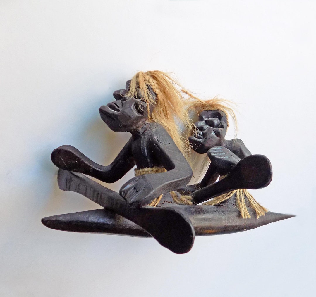 Vintage 70’s Hawaii Souvenir, Two Islanders in a Canoe, Carved Wood ...