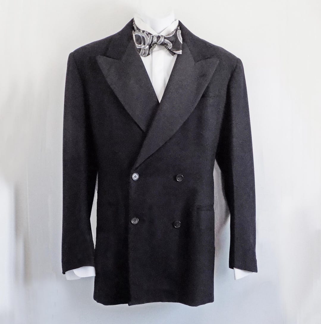1940s Formal Double Breasted Black Tuxedo Jacket, Winter Weight Wool ...