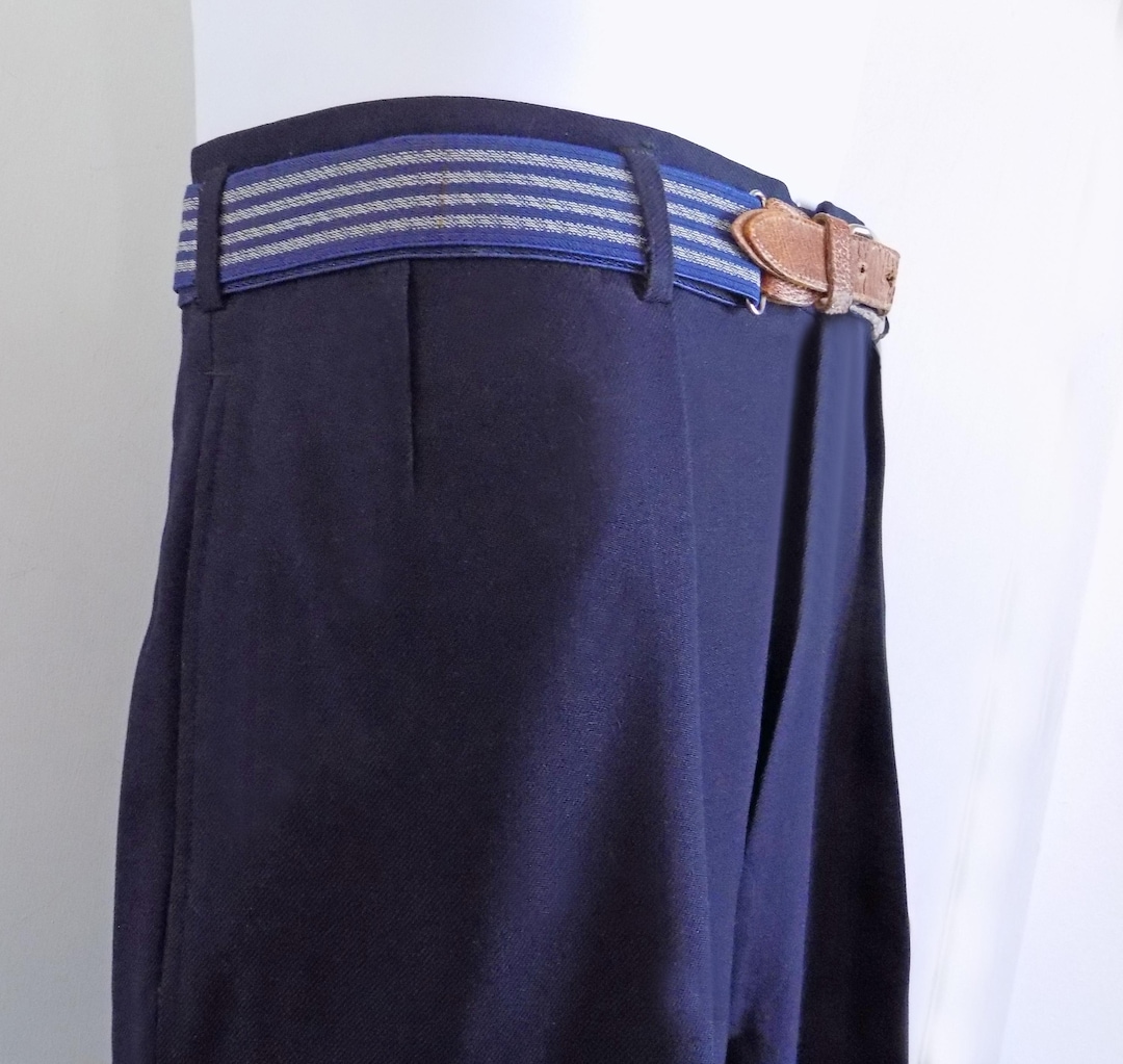 1940s-50s Navy Blue Twill Wool Drop Loop Single Pleated Trousers, Metal ...
