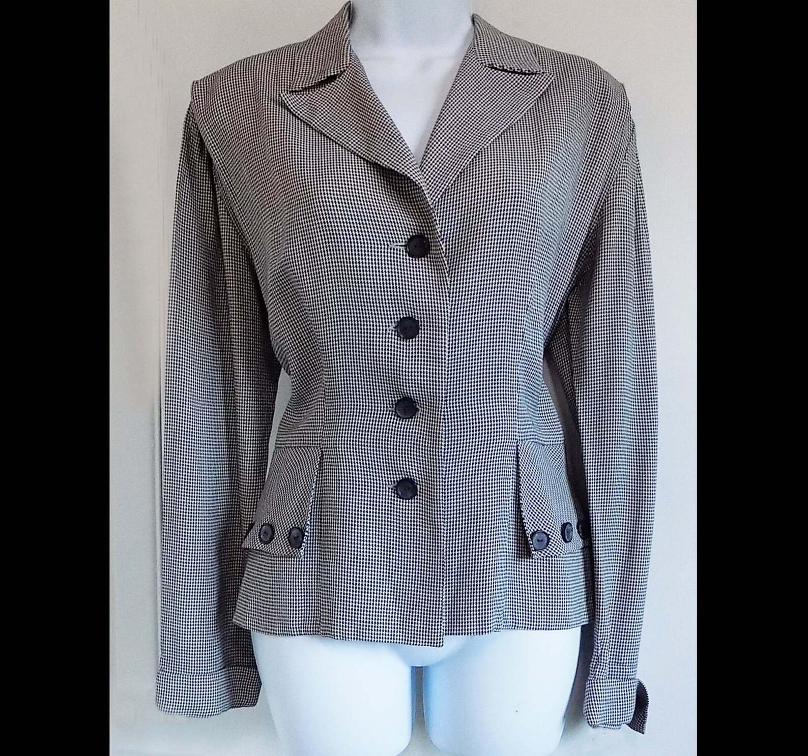 1940s Art Deco Rayon Houndstooth Blazer With Fancy Pablum, R&K Label ...