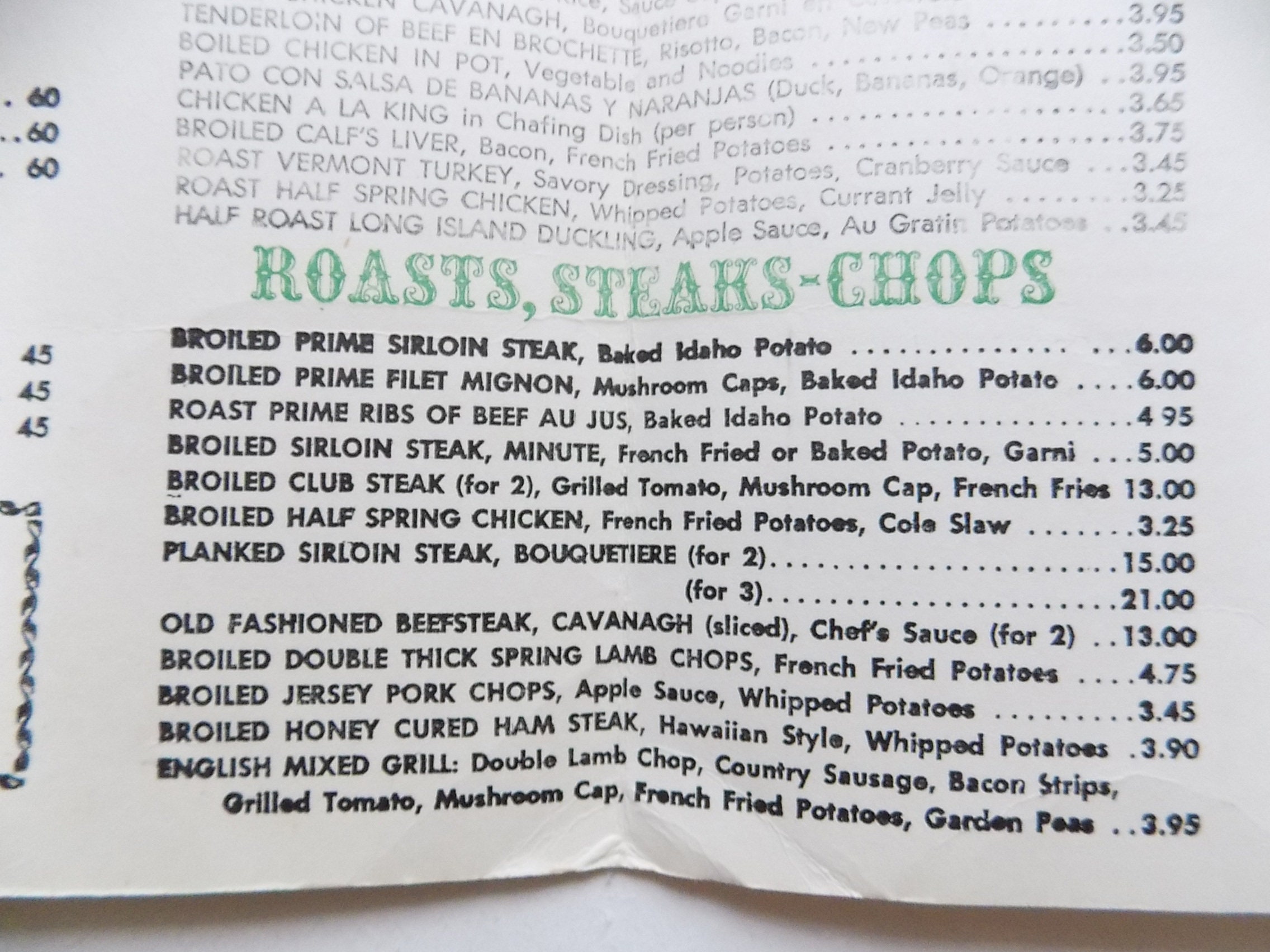 Original 1959 Menu From Cavanagh's Restaurant, West 23rd St, NYC, Cover ...