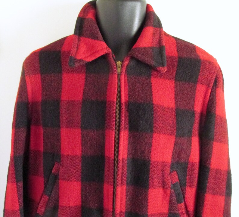 1940s-50s red plaid wool bomber jacket | Etsy