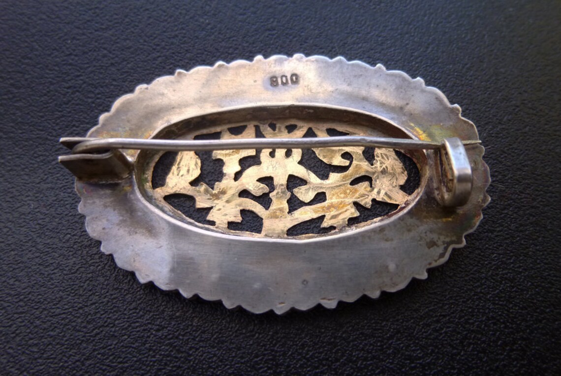 Antique Silver 10k Gold and Marquesite Brooch | Etsy