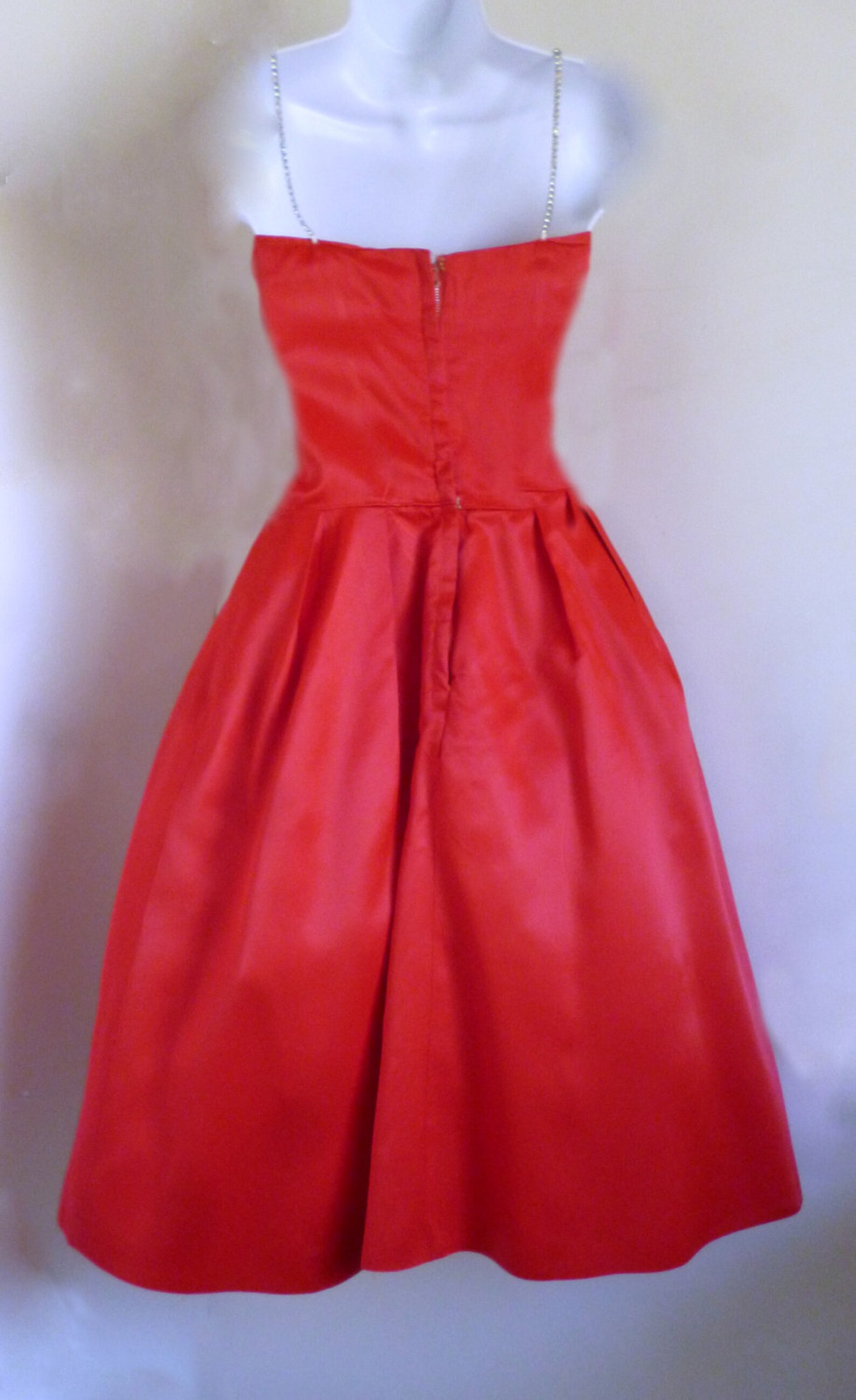 1960 Red Taffeta Party Dress With Red Crinoline and Rheinstone Straps ...