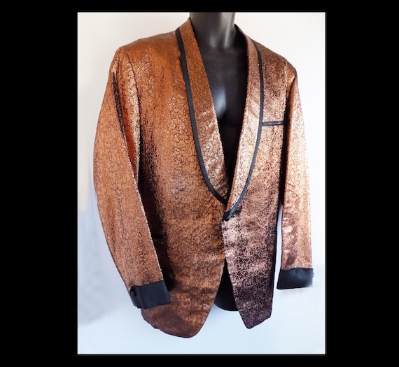 1950s-60s metallic cooper-color thread jacket, rose p… - Gem