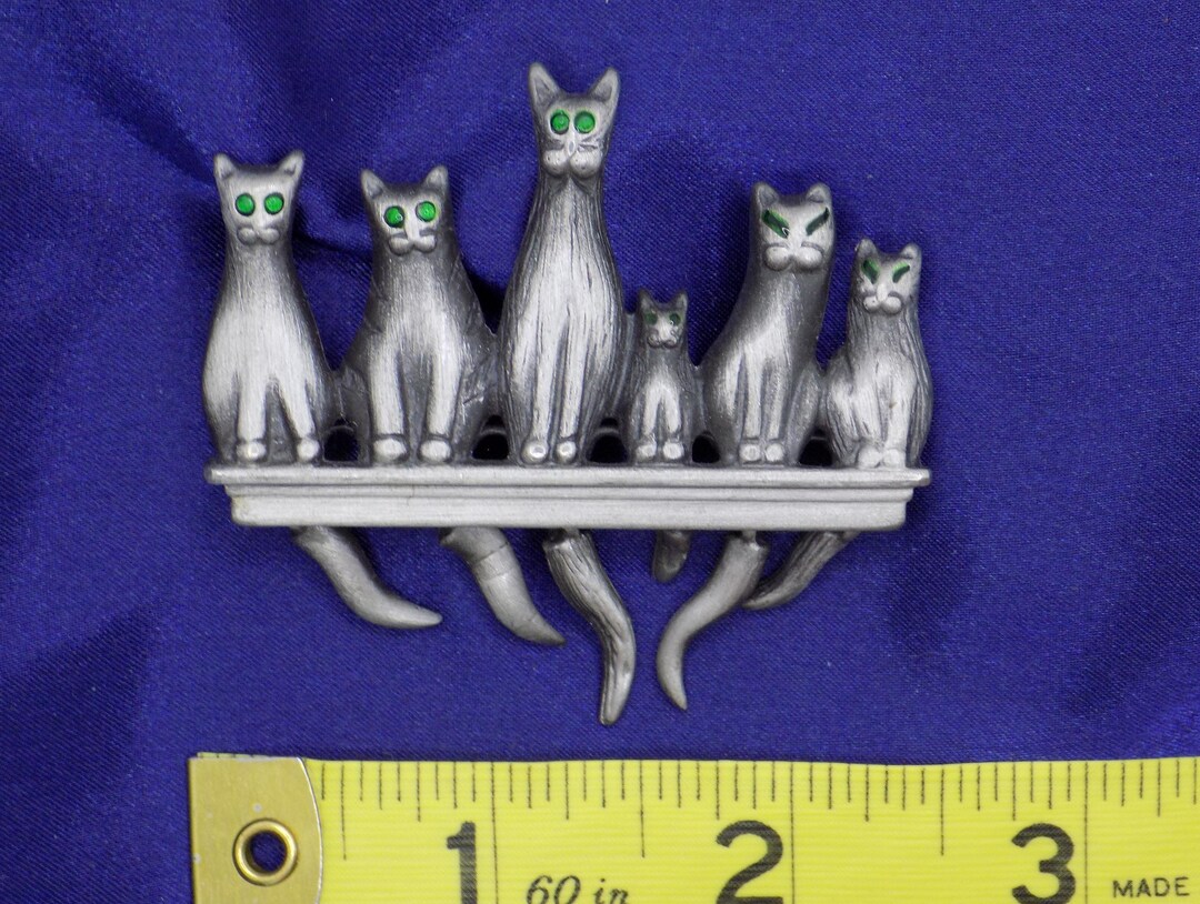 1980's Signed AJC Pewter Pin of Cats Sitting on a Fence With Moving ...