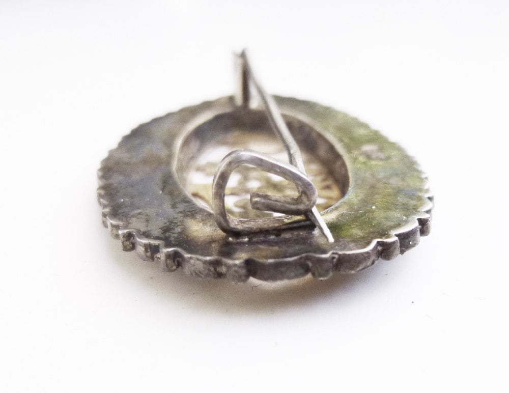 Antique Silver 10k Gold and Marquesite Brooch - Etsy
