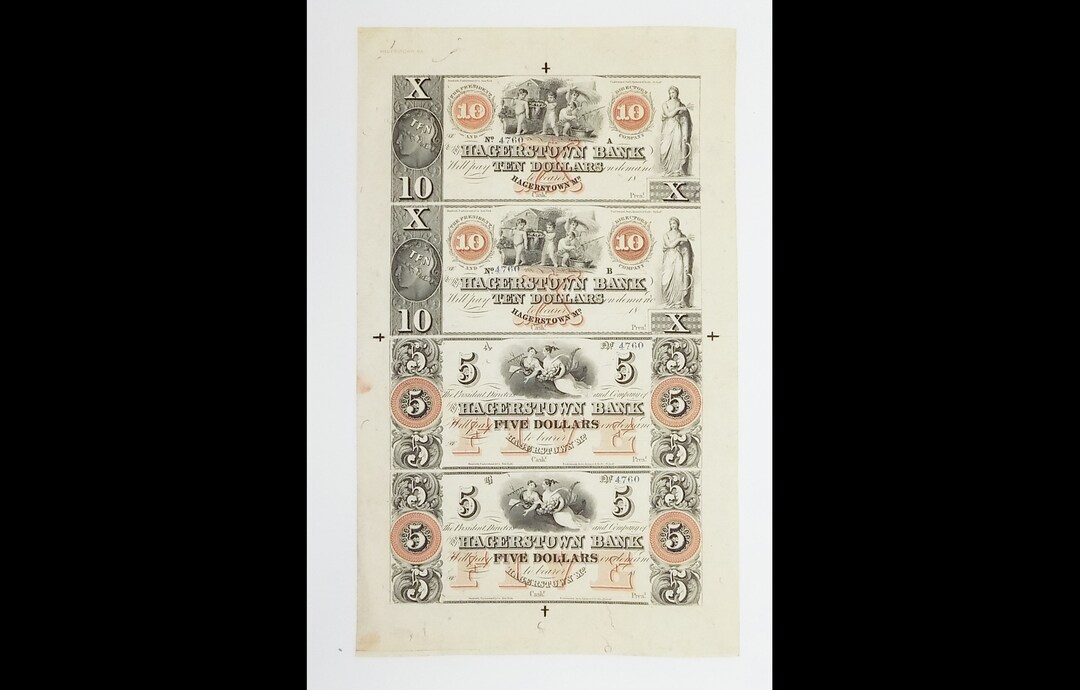 Early Uncut Obsolete Sheet of Broken Bank Notes From Hagerstown Bank ...