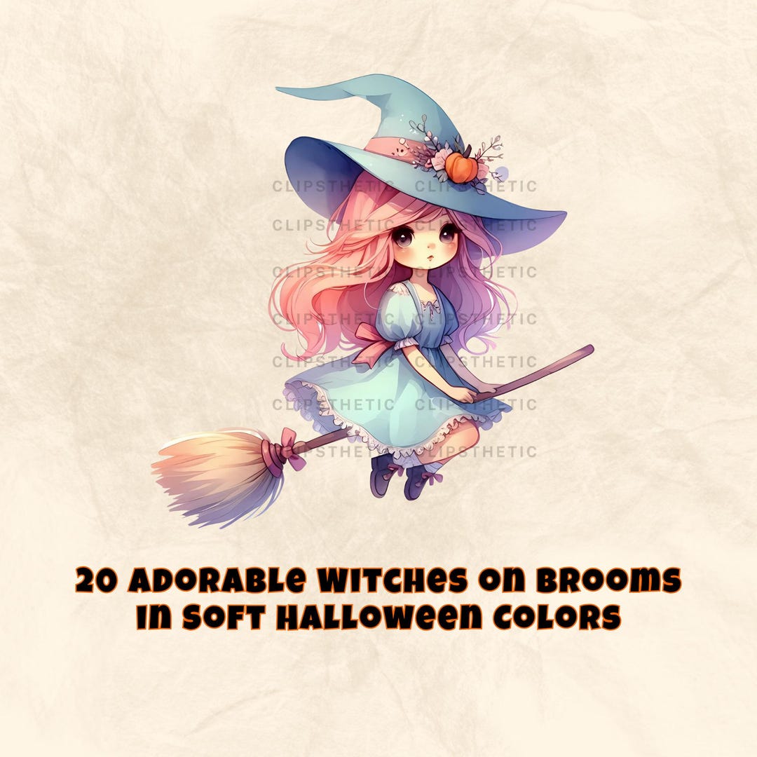 Kawaii Witch Clipart Bundle, Pastel Halloween Graphics (digital ...