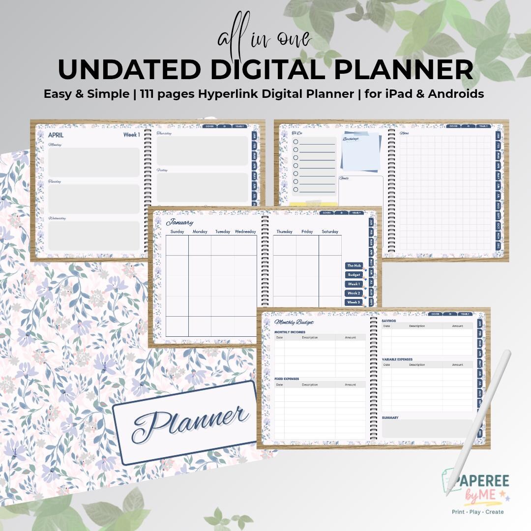 Easy to Use Undated Yearly Digital Planner | 111 Pages | Hyperlinked ...