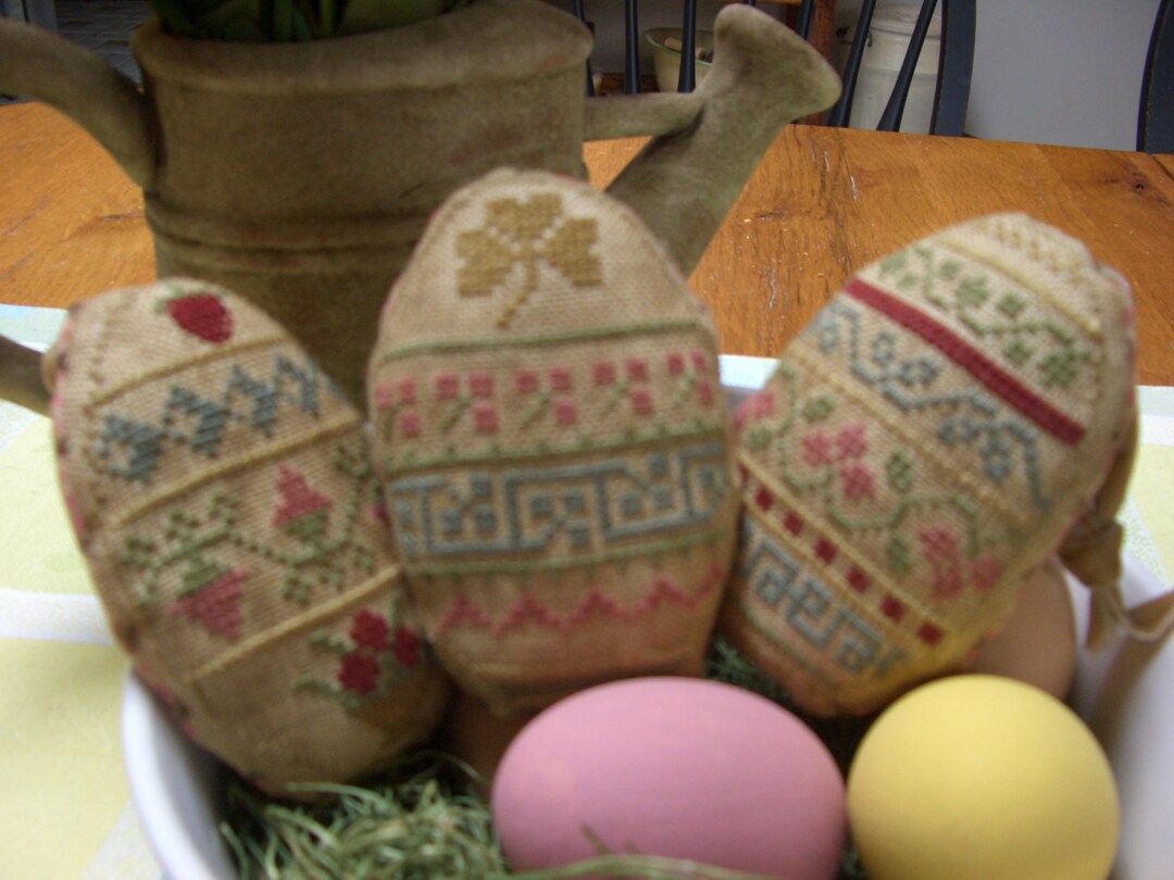 Primitive Sampler Cross-stitched Easter Eggs - Etsy
