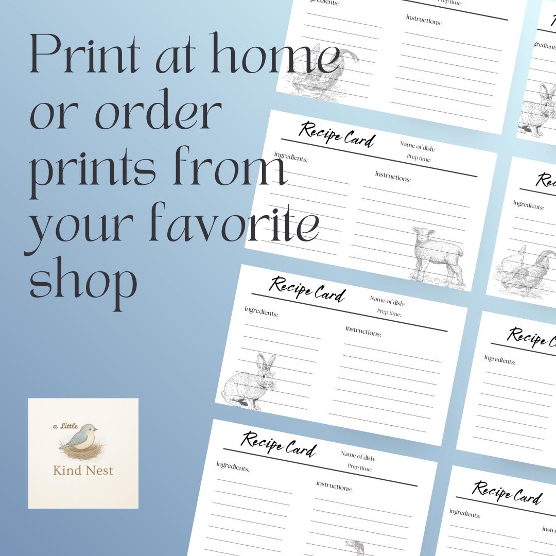 Farmhouse Recipe Card Set: Vintage Animal Illustrations (PDF Download ...
