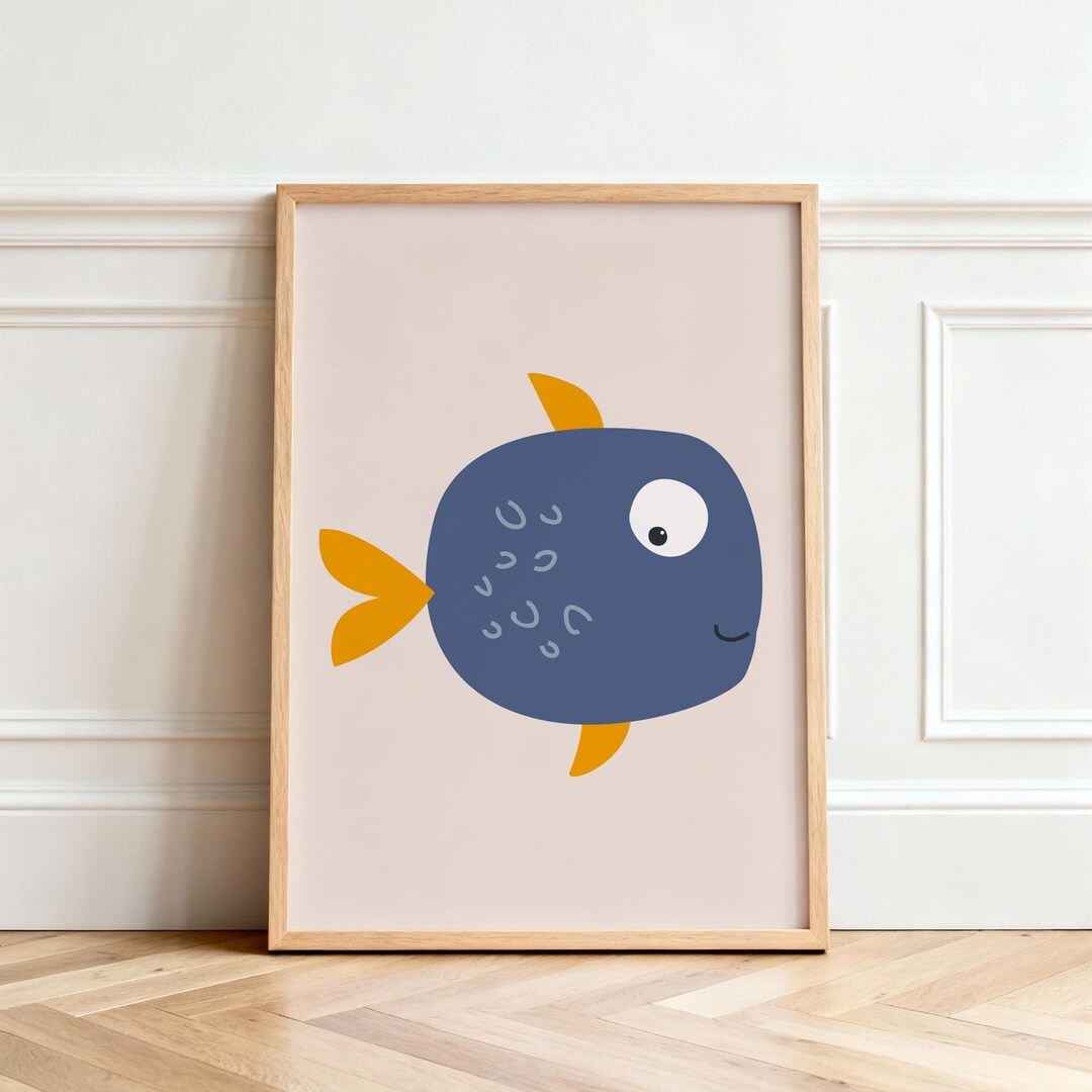 Dusty Blue Fish Printable Wall Art | Ocean Vibes Illustration for Kids ...