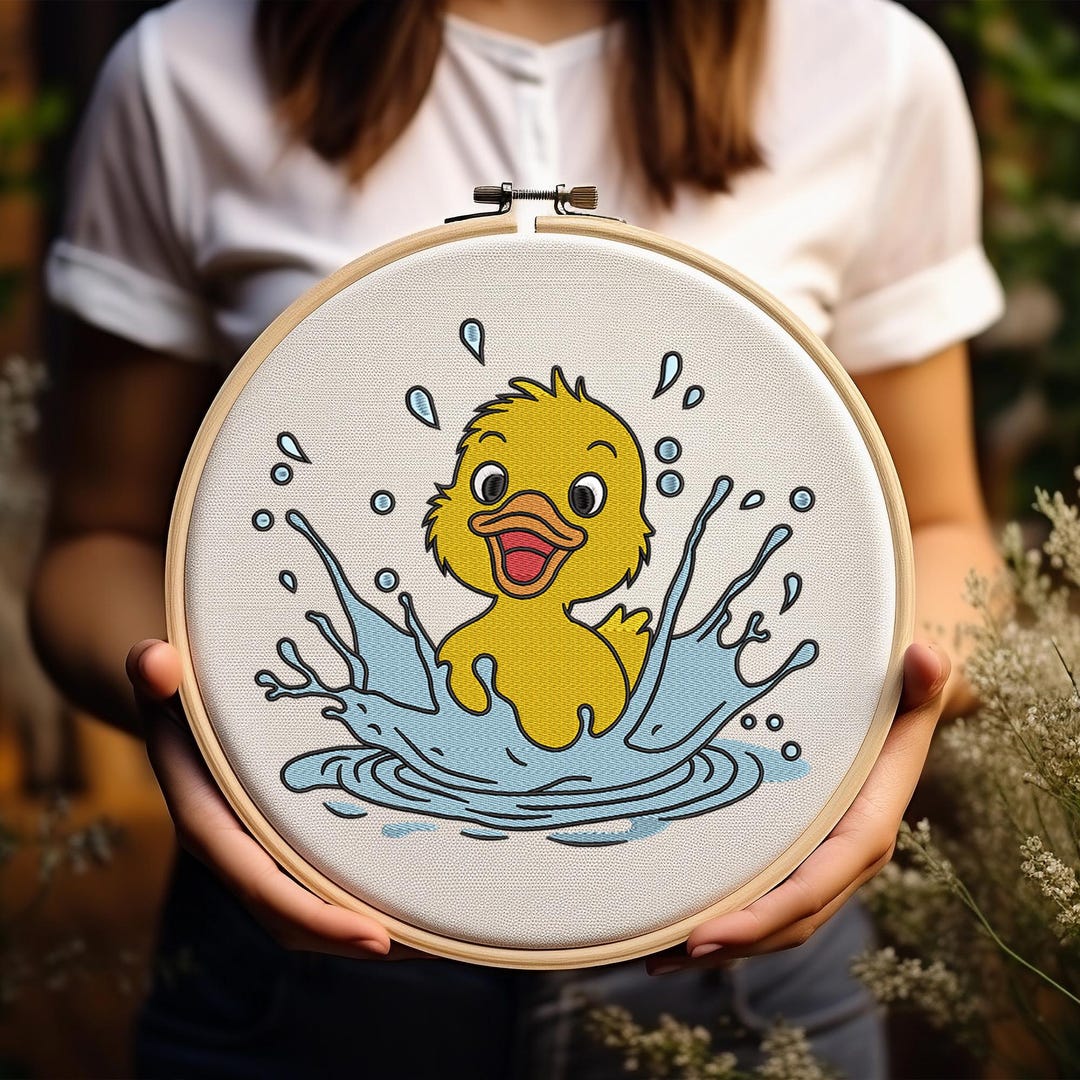 Duck Splash Embroidery Design, Cute Baby Duck Embroidery File, Water ...