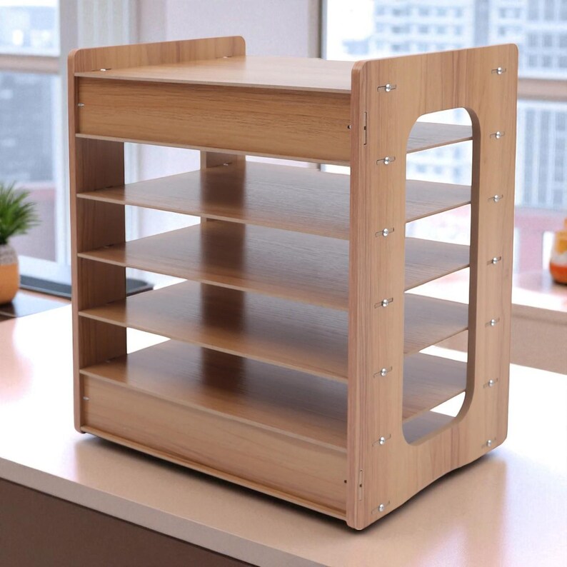 5-tier Wooden Desk Organizer Rack, Office Paper Storage Shelf, Document ...
