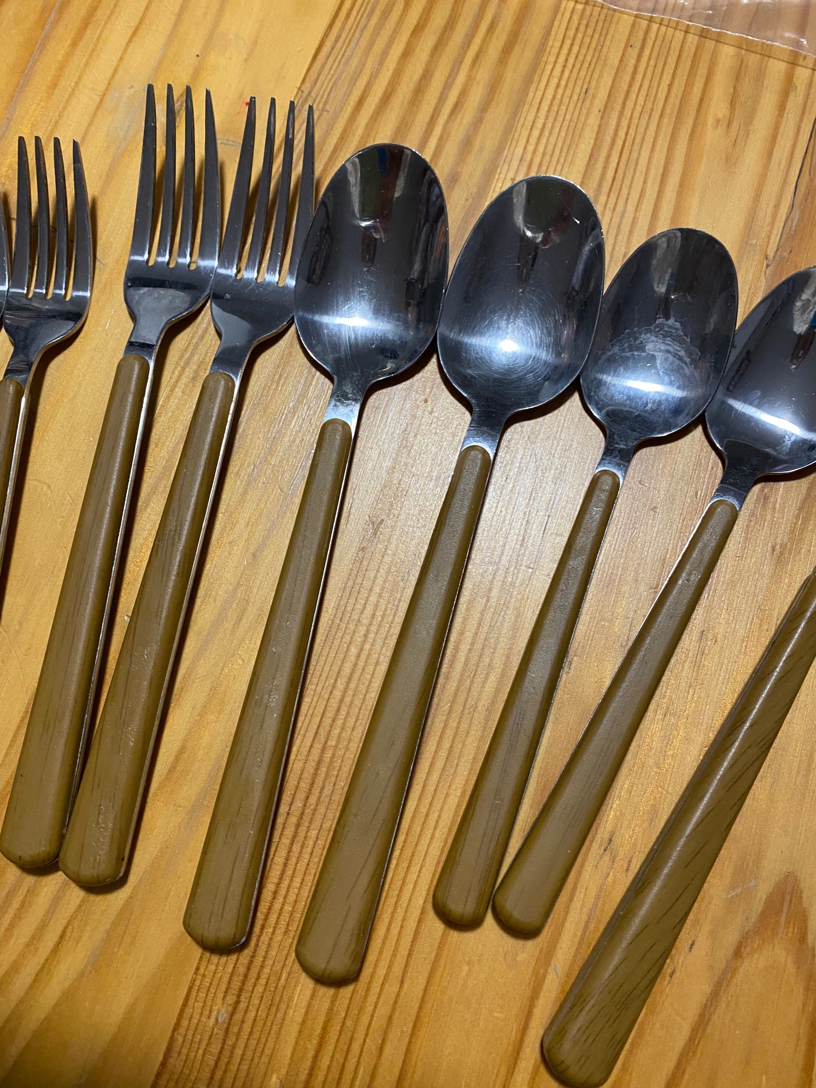 Vintage silverware Brown Plastic Handles Wood Grain look | Etsy