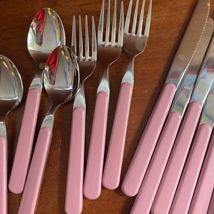 PINK Plastic Handles Replacement Select Stainless Flatware Vintage ...