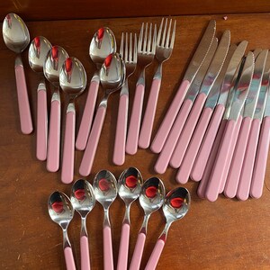 PINK Plastic Handles Replacement Select Stainless Flatware Vintage ...