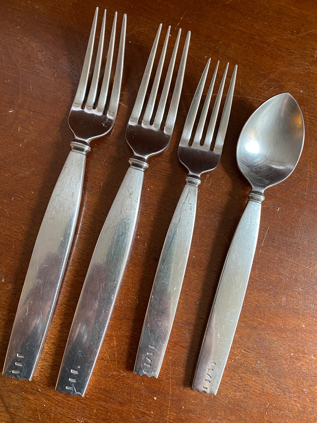 SASAKI Zig Zag Vintage Silverware Stainless Flatware Mid Century Modern Korea MCM Placesetting ...