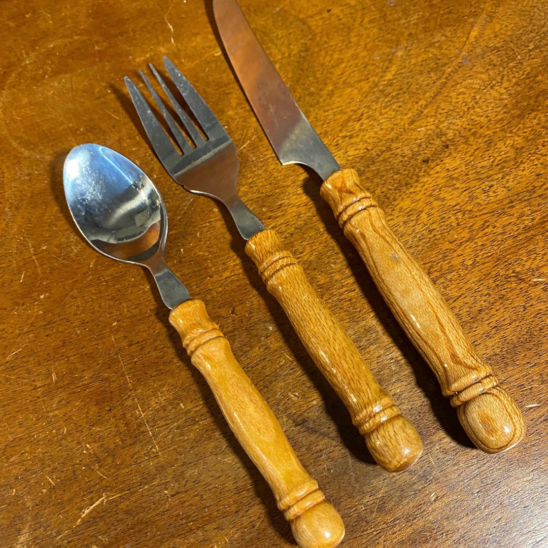 Vintage Flatware | Brown Wood Handles | Wood Grain | Stainless Steel ...