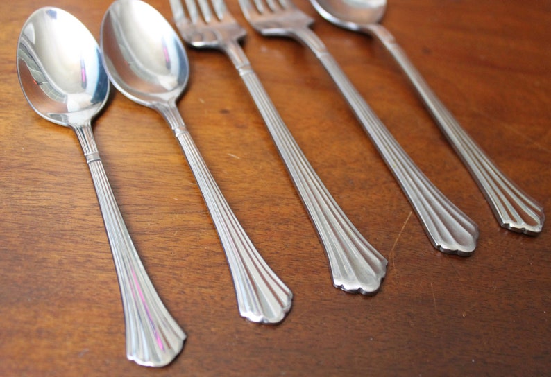 Vintage Flatware Set Utensils With Ridges Flared Tip | Etsy
