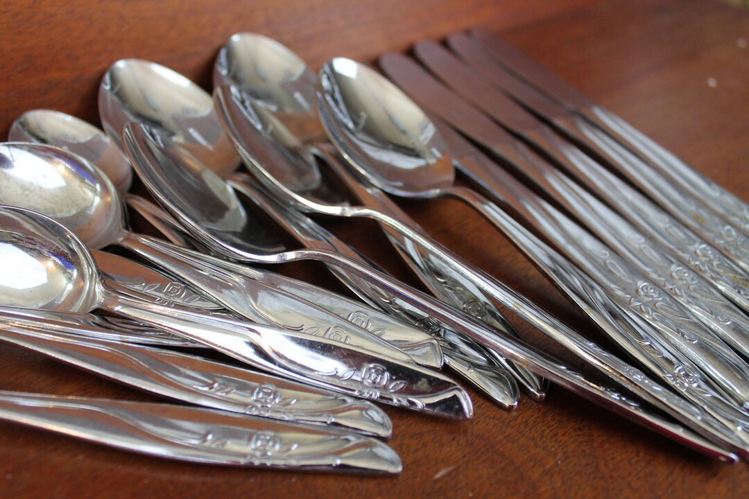 Rose Silverware Vintage Flatware Stainless Marked Japan Cutlery Floral ...