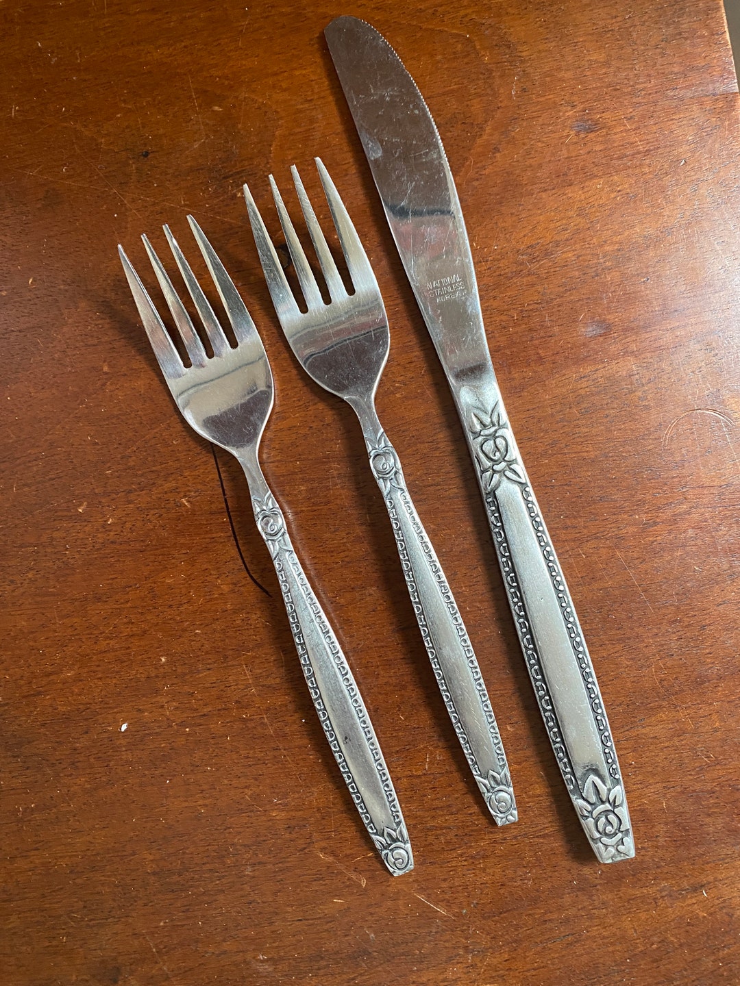 Vintage Flatware From NATIONAL Stainless Silverware Rose Border ...