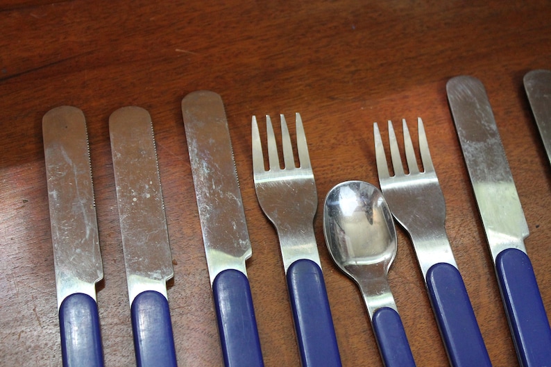 Vintage Silverware Blue Handles Picnic Replacement Flatware Stainless ...