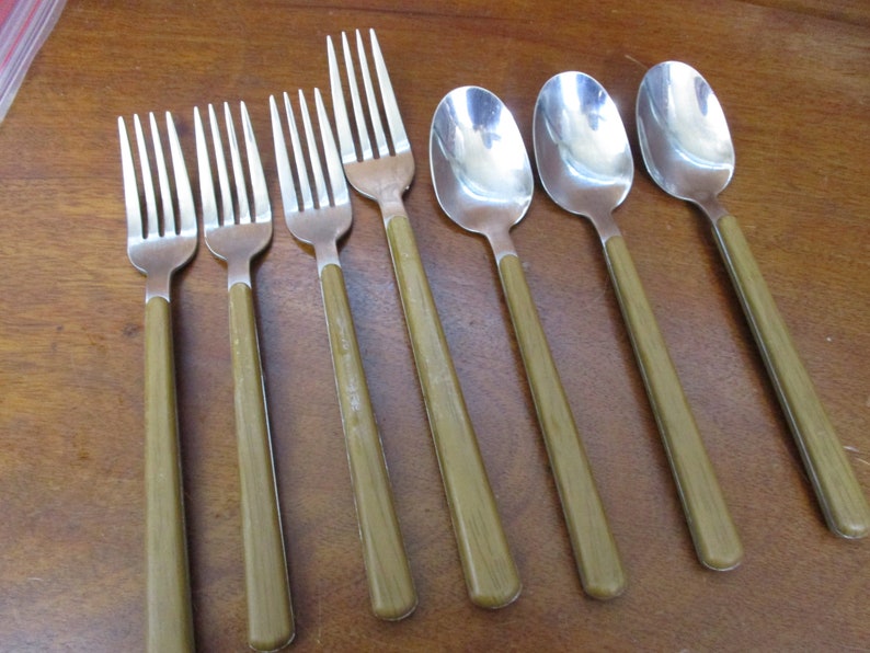 Vintage silverware Brown Plastic Handles Wood Grain look | Etsy