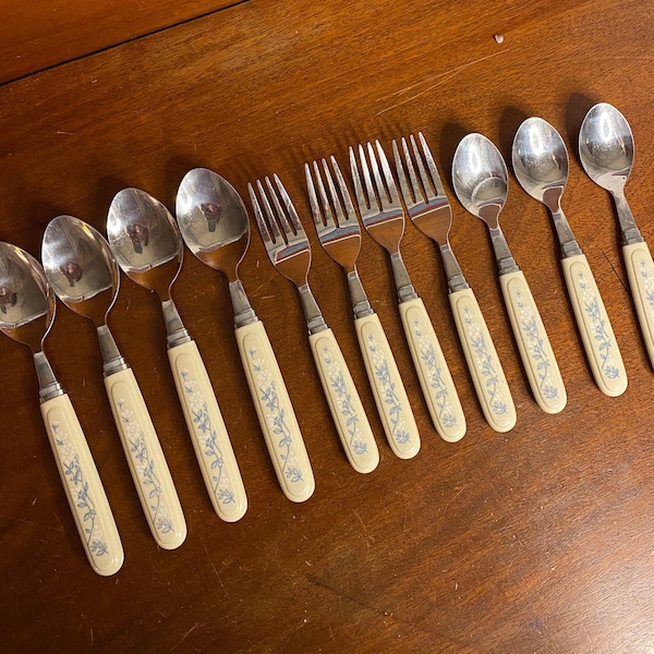 Vintage Silverware With White Handles - Etsy