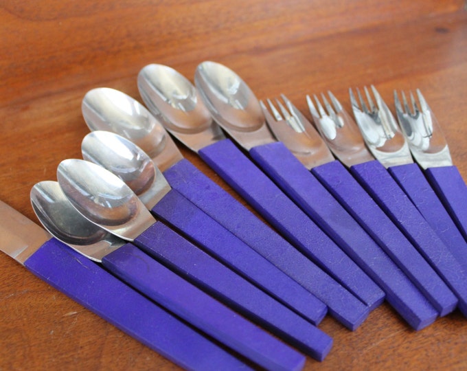 Retro Flatware With Blue Handles for Crafting STANLEY ROBERTS BIN 54 - Etsy