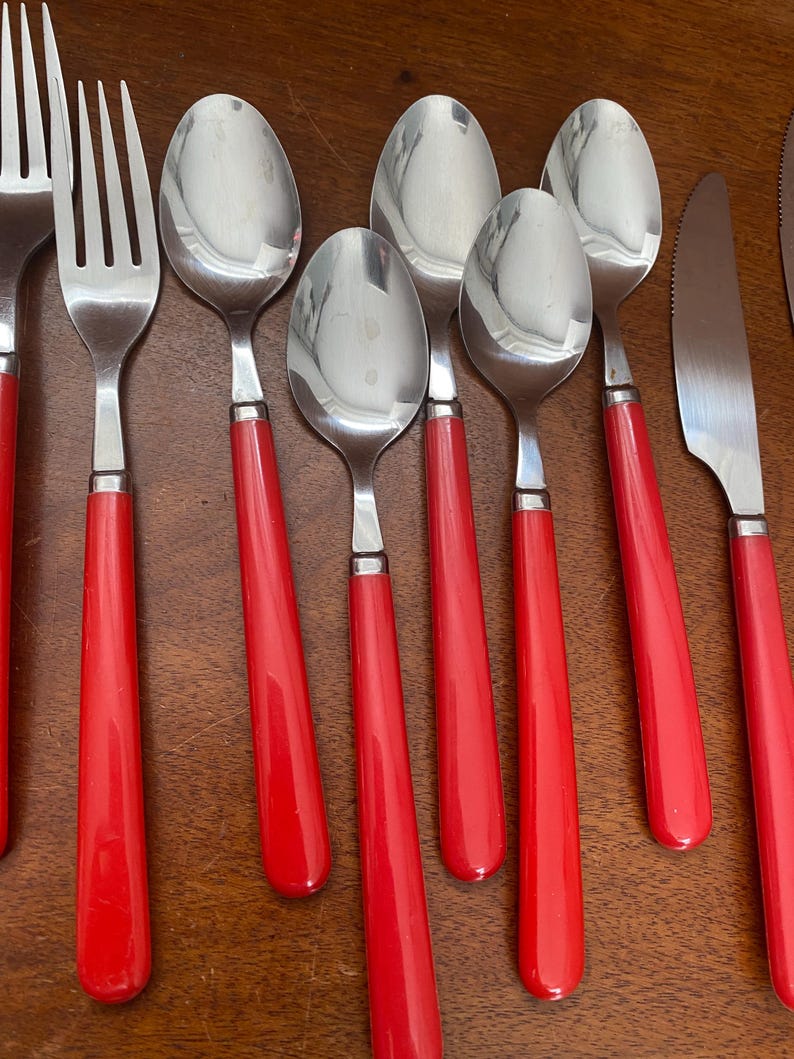 IMPERIAL | Red Plastic Handles | Vintage La Cuisine Stainless Flatware ...