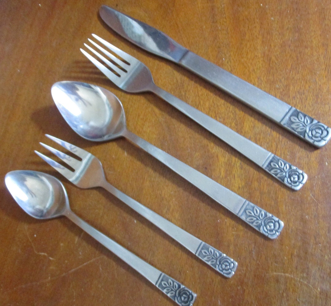Stainless Steel Flatware in ST REGIS Rose Pattern Rose Tipped Handle ...
