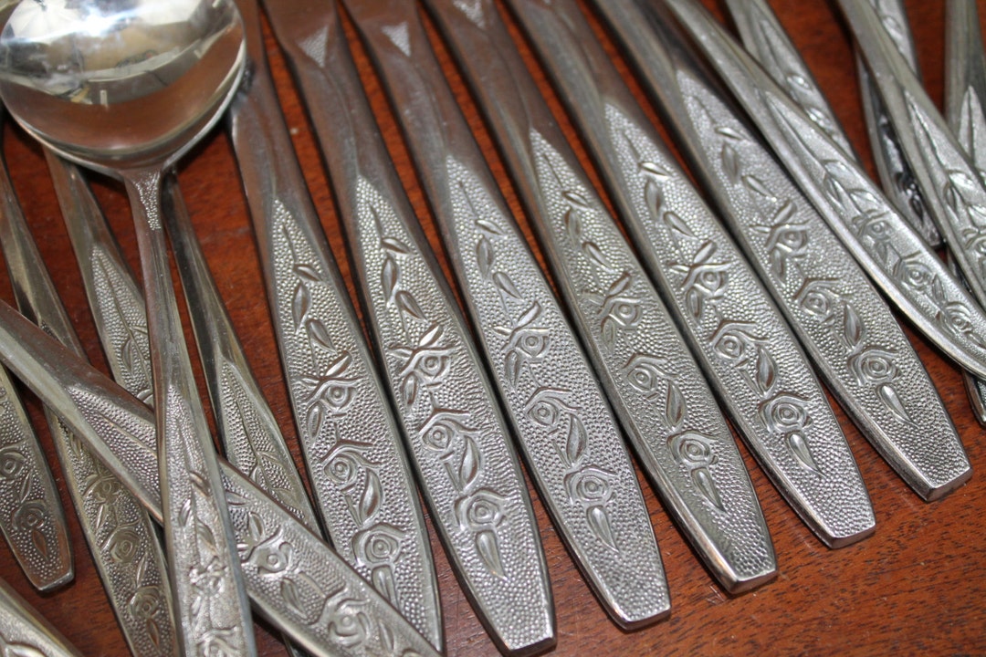 Customcraft Vintage | Flatware -CUS1 | Roses on Handle | Mid Century Modern | Silverware Set ...