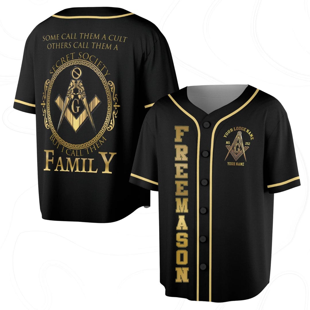 Freemason Baseball Jersey Shirt, Black & Gold Button-up Masonic Square ...