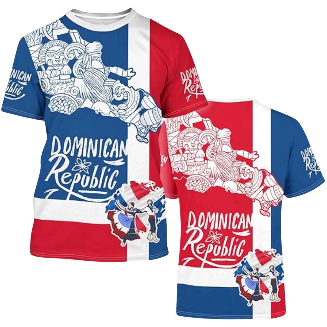 Dominican Republic Flag Colors AOP Shirt With Map Outline & Taíno Line ...