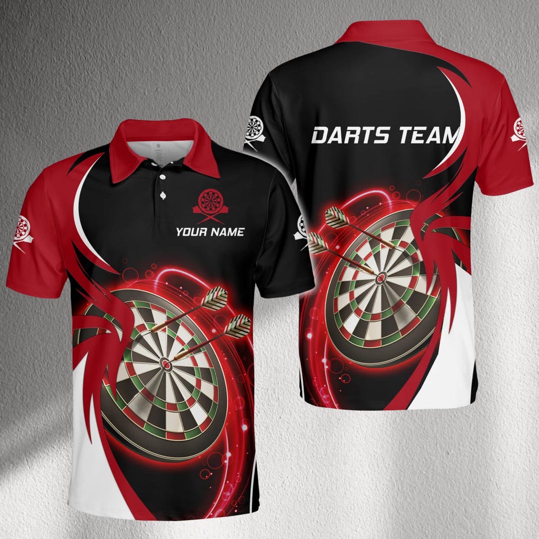 Custom Darts Team Polo Shirt With Name – Red Black Dartboard Jersey ...