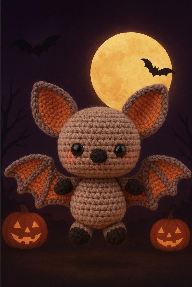 Handmade Crochet Halloween Bat Keychain Plush, Cute Amigurumi Bat Charm ...